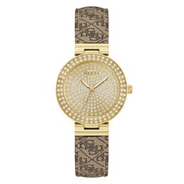 Guess Damen Quarzuhr &raquo;IVY&laquo; Armbanduhr, Damenuhr, Lederarmband, Kristallsteine braun Einheitsgr&ouml;&szlig;e