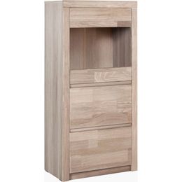 OTTO home Vitrine &raquo;Silkeborg&laquo; sch&ouml;ne grifflose Optik, teilmassiv wei&szlig; Holz teilmassiv Eichefarben wei&szlig; gekalkt, B/H/T: 60cm x 125cm x 35cm, T&uuml;ren: 1 