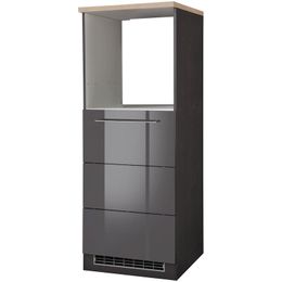 KOCHSTATION Backofen/K&uuml;hlumbauschrank &raquo;KS-Wien&laquo; Breite 60 cm, H&ouml;he 165 cm, T&uuml;ranschlag wechselbar grau Holzwerkstoff, MDF grafitgrau, B/H/T: 60cm x 