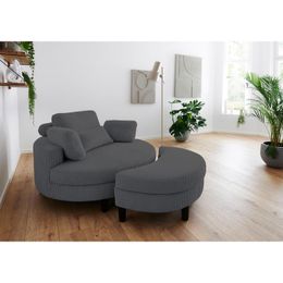 OTTO home Loveseat &raquo;Ravi Sessel, B: 114 cm, Sitzh&ouml;he: 42 cm&laquo; XXL- Sessel, mit Stauraumhocker, R&uuml;ckenst&uuml;tze & 4 Zierkissen grau 100% PES Cord, 