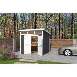 Lasita Maja Gartenhaus &raquo;Kibo 3&laquo; Blockbohlenhaus 28mm grau Massivholz ohne Fu&szlig;boden, ohne Dacheindeckung