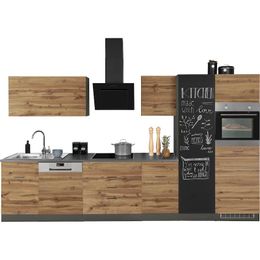 KOCHSTATION K&uuml;chenzeile &raquo;KS-Trier&laquo; mit E-Ger&auml;ten, Breite 350 cm braun B/H/T: 350cm x 60cm, Induktionskochfeld