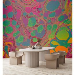 Livingwalls living walls Vliestapete &raquo;Fototapete Marmor-Optik Bunt Neon Pink Gr&uuml;n Orange&laquo; matt glatt Vlies B/L: 2,7m x 4m, Rollen: 1