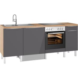 Optifit K&uuml;che &raquo;Lilly2&laquo; Breite 210 cm, wahlweise mit E-Ger&auml;ten schwarz B/H/T: 210cm x 90cm x 60cm, ohne E-Ger&auml;te