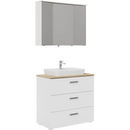 Badm&ouml;bel-Set &raquo;Serie 3007,Waschtisch mit Spiegelschrank&laquo; 4 Stk. tlg. wei&szlig; Spanplatte B/H/T: 90cmcm x 200cmcm x 44,5cmcm