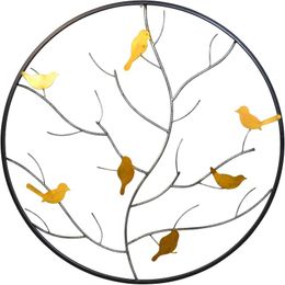 pajoma Wanddekoobjekt &raquo;Wanddekoration&laquo; goldene V&ouml;gel auf Herbstzweig, Metall schwarz Metall B/H/T: 2cm