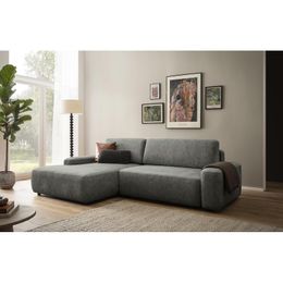 Home Affaire Ecksofa &raquo;TORGE (264cm), Schlafsofa in Cord, Samtvelours o Struktur fein, L-Form&laquo; Schlaffunktion, Bettkasten, Liegefl&auml;che: 125/210 cm grau