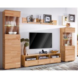OTTO home Wohnwand &raquo;Vetro,Fronten Massivholz,Korpus Holzwekstoff,Griffmulden&laquo; Set, 4 Stk. tlg. beige Holz teilmassiv Holzwerkstoff Kernbuchefarben (