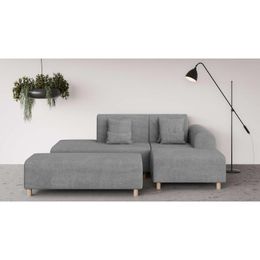 OTTO home Ecksofa &raquo;Suyala&laquo; L-Form mit Hocker grau 100% Polyester B/H/T: 258cm x 85cm x 168cm, Chenilleoptik, Recamiere rechts,mit Hocker