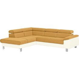 COTTA Ecksofa &raquo;Komaris L-Form, B: 249 cm&laquo; mit Kopfteilverstellung, optional Schlaffunktion, Bettkasten & Licht braun Microfaser PRIMABELLE (100% 