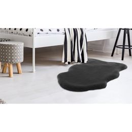 Calo-deluxe Fellteppich &raquo;Vogesen 200&laquo; fellf&ouml;rmig 35 mm H&ouml;he handgetuftet, Kunstfell, Wohnzimmer grau Kunstfaser B : 60cm 1 Stk., 35mm, L: 90cm
