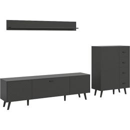 Home Affaire Wohnwand &raquo;RHOMBUS, hochwertige MDF-Front mit Karo-Optik&laquo; Set, Wohnkombination, Wohn-Kombi, Kombi, Wohnzimmer, 3 Stk. tlg. B/H/T: 269cmcm 