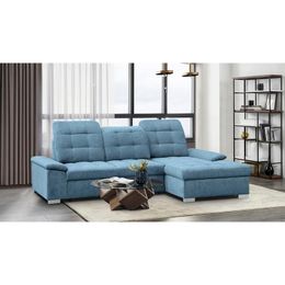 WERK2 Ecksofa &raquo;Carmen, 264 x 170 cm, mit Bettfunktion & Bettkasten, L-Form&laquo; inkl. Kopfteilverstellung, optional Sitztiefenverstellung blau 95% 
