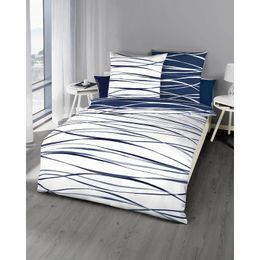 Kaeppel Wendebettw&auml;sche &raquo;MOTION 100% gek&auml;mmte Baumwolle&laquo; 2 Stk. mit feinen Wellenlinien, Markenrei&szlig;verschluss, Wendeoptik blau Mako-Satin, Obermaterial: 100% 