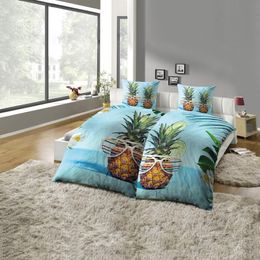 Kinzler Partnerbettw&auml;sche &raquo;Partnerbettw&auml;sche 4-teilig "Ananas"&laquo; 4 Stk. Pflegeleicht bunt Microfaser, Obermaterial: 100% Polyester B/L: 135cm x 200cm, 