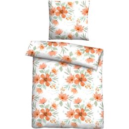 Bettw&auml;sche &raquo;0020371&laquo; 2 Stk. absolut b&uuml;gelfrei, 100% Baumwolle, mit Rei&szlig;verschluss, ganzj&auml;hrig orange Seersucker, Obermaterial: 100% Baumwolle B/L: 