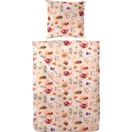 Primera Bettw&auml;sche &raquo;Dotsy&laquo; 2 Stk. mit zarten Blumen orange Renforc&eacute;, Obermaterial: 100% Baumwolle B/L: 155cm x 220cm, 1 Stk., 1 Stk., Renforc&eacute;, B/L: 80cm x 