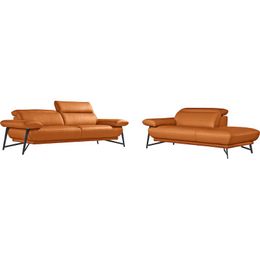Egoitaliano Sofa &raquo;Anais, Design mit hohem Sitzkomfort, Fu&szlig;farbe schattengrau&laquo; Set, Kopfteil verstellbar, Leder BULL, orange orange Leder BULL, Ottomane Armlehne 