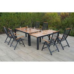 Merxx Garten-Essgruppe &raquo;Tilos&laquo; 7 Stk. tlg. grau Aluminium, Massivholz Einheitsgr&ouml;&szlig;e