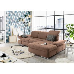 set one by Musterring Ecksofa &raquo;SO4100 V&laquo; mit verstellbaren Kopfteilen, wahlweise mit Funktionen, Cord-Bezug braun B/H/T: 284cm x 80cm x 190cm, Luxus-
