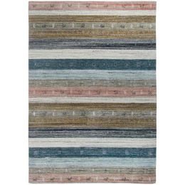 Theko Wollteppich &raquo;Nebraska 2498&laquo; rechteckig 10 mm H&ouml;he Handweb Teppich, reine Wolle, Gabbeh-Design, gestreift, Wohnzimmer bunt Wolle B : 70cm 1 Stk.,