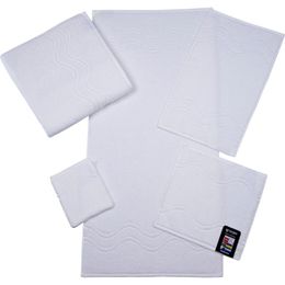 Ross Waschhandschuh &raquo;Cashmere feeling&laquo; mit Wellen-Bord&uuml;re wei&szlig; Frottier, Baumwolle B/L: 16cmx22cm, 6 Stk., Frottier