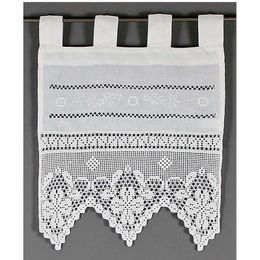 HOSSNER - ART OF HOME DECO Scheibengardine &raquo;Traunsee&laquo; Schlaufen 1 Stk. tlg. m. Stickerei, Hohlsaum u. H&auml;kelspitze wei&szlig; Wirkware, Leinen 100cm, 