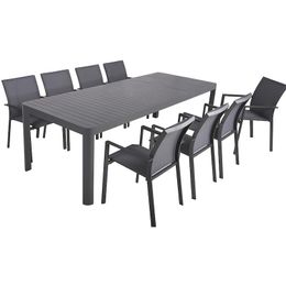 Garden Pleasure Garten-Essgruppe &raquo;AMIRA&laquo; 9 Stk. tlg. mit ausziehbarem Tisch grau Aluminium, Polyester B/H/T: 300cm x 89cm x 56,5cm, ausziehbar