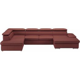 Sit & More sit&more Wohnlandschaft &raquo;Valantine U-Form, B: 349 cm&laquo; mit Arm- & Kopfteilverstellung, optional mit Schlaffunktion rot NaturLEDER B/H/T: 349cm x 73cm x