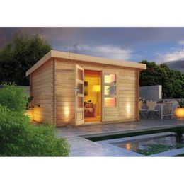 Karibu Gartenhaus &raquo;Schlo&szlig;see 7&laquo; 28 mm Wandst&auml;rke, terragrau oder natur beige Holzwerkstoff ohne Fu&szlig;boden, ohne Dacheindeckung