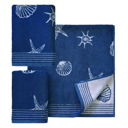 Dyckhoff Handtuch Set &raquo;Seashell&laquo; Set 3 Stk. Walkfrottee mit Muschelmuster; 2 Handt&uuml;cher (50x100cm), 1 Duschtuch (70x140cm) blau Walkfrottee, Obermaterial: 100%