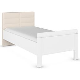 Rauch Bett &raquo;Bett Einzelbett Stollenbett EVELYN&laquo; in Komforth&ouml;he mit Polsterkopfteil in elegantem Stil MADE IN GERMANY wei&szlig; Liegefl&auml;che L&auml;nge B: 200cm x