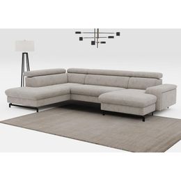 COTTA Wohnlandschaft &raquo;Emma U-Form, B: 328 cm&laquo; mit Kopfteilverstellung, optional Schlaffunktion & Bettkasten grau B/H/T: 328cm x 97cm x 215cm, Struktur