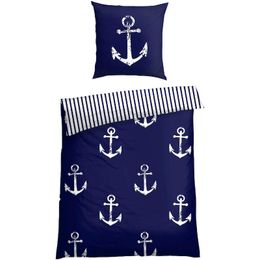 Schiesser Bettw&auml;sche &raquo;Marina, maritime Momente in frischer Farbkombination&laquo; 2 Stk. MADE IN GREEN by OEKO-TEX blau Renforc&eacute;, Obermaterial: 100% Baumwolle B/L: 