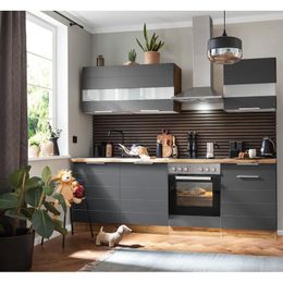 KOCHSTATION K&uuml;chenzeile &raquo;KS-Luhe&laquo; 240 cm breit, wahlweise mit oder ohne E-Ger&auml;ten, gefr&auml;ste MDF-Fronten grau B/H/T: 180cm x 60cm, ohne E-Ger&auml;te
