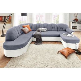 DOMO collection Wohnlandschaft &raquo;ELVA 293x180x84 cm, elegante R&uuml;ckensteppung, U-Form&laquo; whlw. mit Bettfunktion und Federkern wei&szlig; (gepr&auml;gte) Luxus-