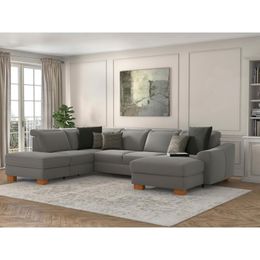 Sit & More sit&more Wohnlandschaft &raquo;Dundee U-Form&laquo; mit Federkern und Massivholzf&uuml;&szlig;en, wahlweise mit Kopfteilverstellung grau B/H/T: 338cm x 86cm x 219cm, 