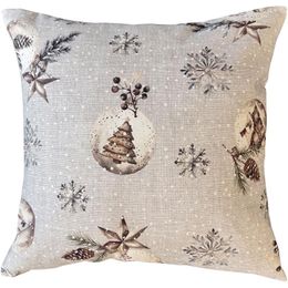 Home Wohnideen Dekokissen &raquo;FELIZ NAVIDAD&laquo; mit F&uuml;llung, Dekostoff bedruckt grau Baumwolle, Polyester B/L: 40cm x 40cm, 1 Stk.
