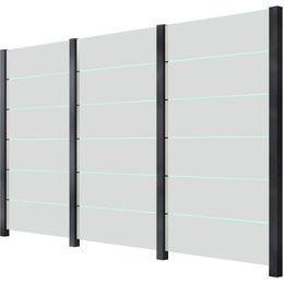 STAKET PRO Zaun Glaszaun, Gesamtl&auml;nge: 3,361 m, 4 Pfosten grau Aluminium, Glas Pfosten: 4 Stk.