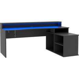 FORTE Gamingtisch &raquo;Tezaur&laquo; Eckschreibtisch mit RGB-Beleuchtung, Tower rechts/links montierbar schwarz B/H/T: 200cm x 91,1cm x 72cm