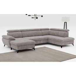 COTTA Wohnlandschaft &raquo;Hudson U-Form, B: 324 cm&laquo; mit Kopfteilverstellung, optional Schlaffunktion & Bettkasten grau B/H/T: 324cm x 100cm x 207cm, 