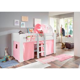 Relita Hochbett &raquo;Andi&laquo; mit Rolllattenrost, Textil-Set und Leiter, pflegel. Dekor Oberfl&auml;che rosa Stoff: 100% Baumwolle (bei 30&deg; C waschbar) Liegefl&auml;che B/L: 