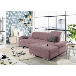 set one by Musterring Ecksofa &raquo;SO4100 V&laquo; mit verstellbaren Kopfteilen, wahlweise mit Funktionen, Cord-Bezug lila B/H/T: 284cm x 80cm x 190cm, Luxus-