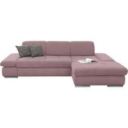 set one by Musterring Ecksofa &raquo;SO4100 V&laquo; mit verstellbaren Kopfteilen, wahlweise mit Funktionen, Cord-Bezug lila B/H/T: 284cm x 80cm x 190cm, Luxus-