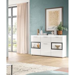 Home Affaire Sideboard &raquo;FLORENZ, hochwertige MDF-Front,Rillenfr&auml;sung,2 Glast&uuml;ren,1 Schublade&laquo; 1 Stk. tlg. Sideboard, Anrichte, Wohnzimmerschrank wei&szlig; 