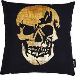 done. Dekokissen &raquo;Stone Skull&laquo; mit Totenkopf-Applikation, Kissenh&uuml;le mit F&uuml;llung, 1 St&uuml;ck gold Baumwolle B/L: 65cm x 65cm, 1 Stk.