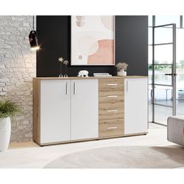 HBZ-MEBLE HBZ Kommode &raquo;BC-Drift-2, Sideboard Stellma&szlig; BxHxT 160x84x35 cm&laquo; 1 Stk. tlg. Sideboard mit 3 T&uuml;ren und 4 Schubk&auml;sten, 2 Einlegeb&ouml;den braun 