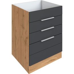 KOCHSTATION Kochfeldumbauschrank &raquo;KS-Luhe&laquo; 60 cm breit, hochwertige MDF-Fronten mit waagerechter Lisene grau MDF wotaneiche, B/H/T: 60cm x 82cm x 60cm