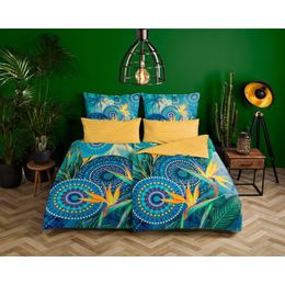 HIP Wendebettw&auml;sche &raquo;Novia&laquo; 2 Stk. Mako-Satin, 135x200, Rei&szlig;verschluss, Wende, Mandala, Strelitzie, Blau blau Satin, Obermaterial: 100% Baumwolle B/L: