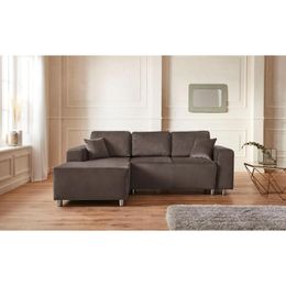 Home Affaire Ecksofa &raquo;Gy&ouml;r&laquo; L-Form, wahlweise mit Bettfunktion und Bettkasten incl. 2 Zierkissen braun Microfaser (100% Polyester);Luxus-Microfaser 